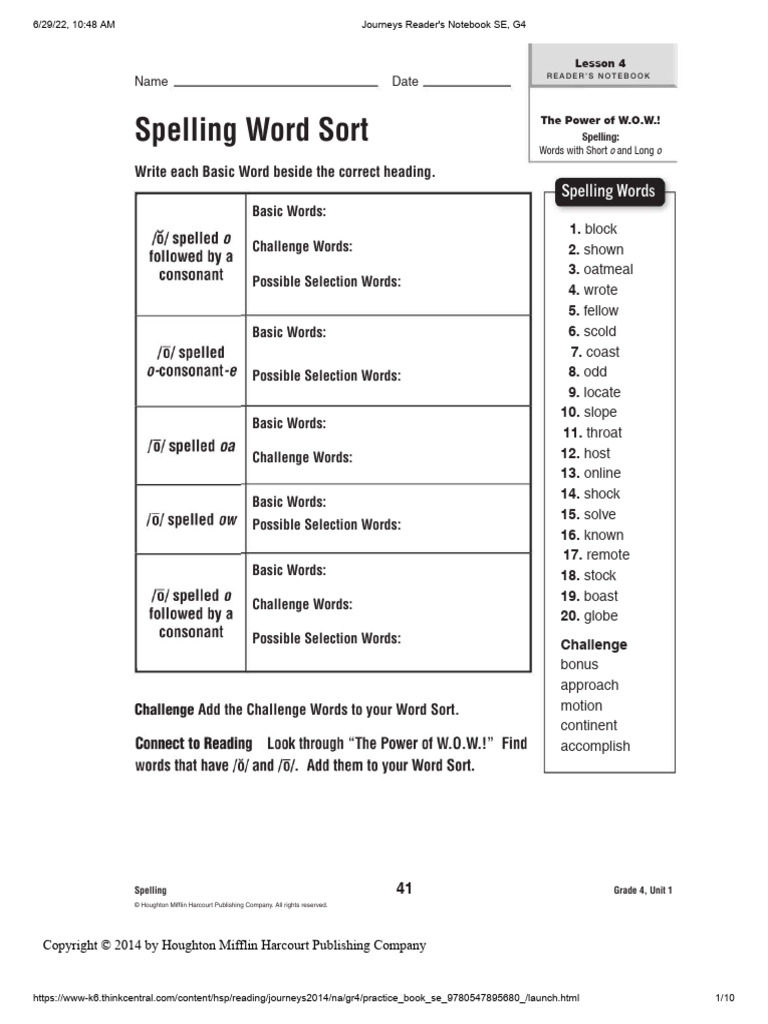 Grade 4 Journeys Reader's Notebook | PDF