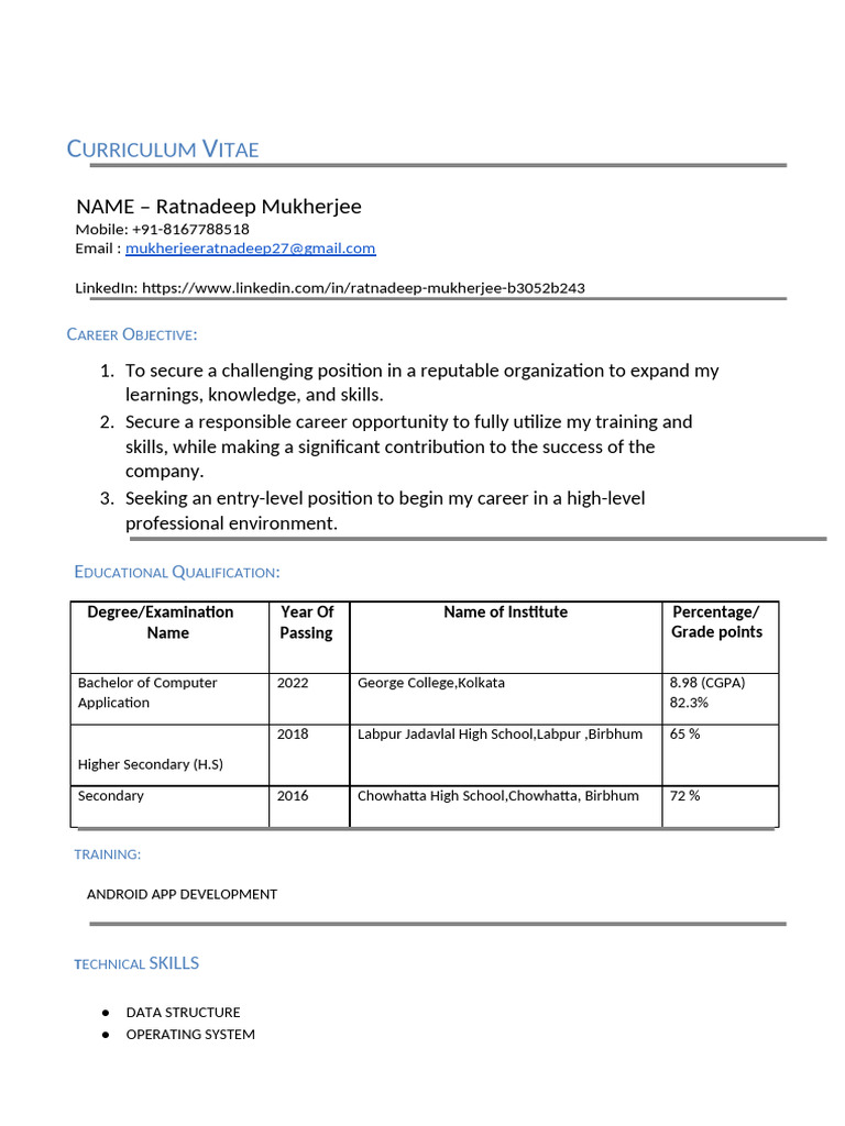 Ratnadeep Mukherjee CV | PDF