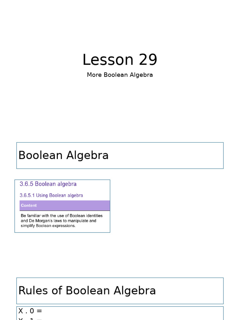 STUDENT Lesson 29 More Boolean ALgebra | PDF