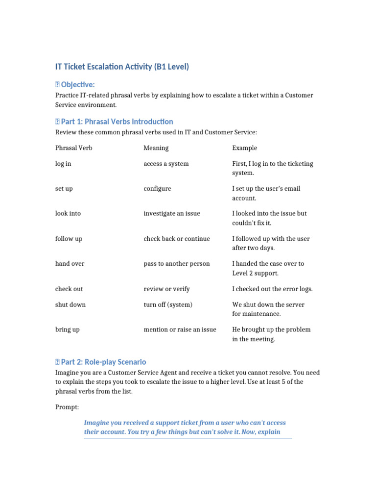 IT Ticket Escalation Phrasal Verbs Guide | PDF | Login | Cybercrime