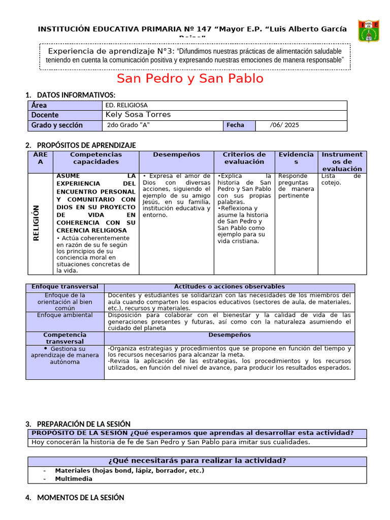 REL 5-U3-San Pedro y San Pablo | PDF | Evaluación | Aprendizaje