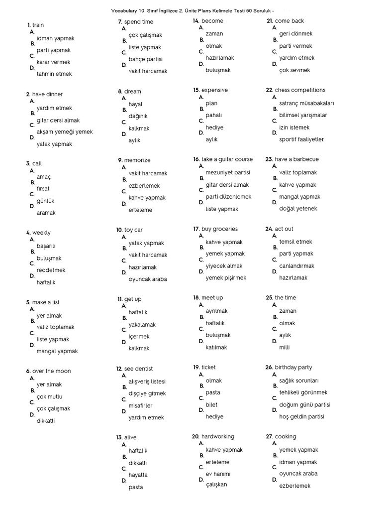 10th Grade Vocabulary Test | PDF