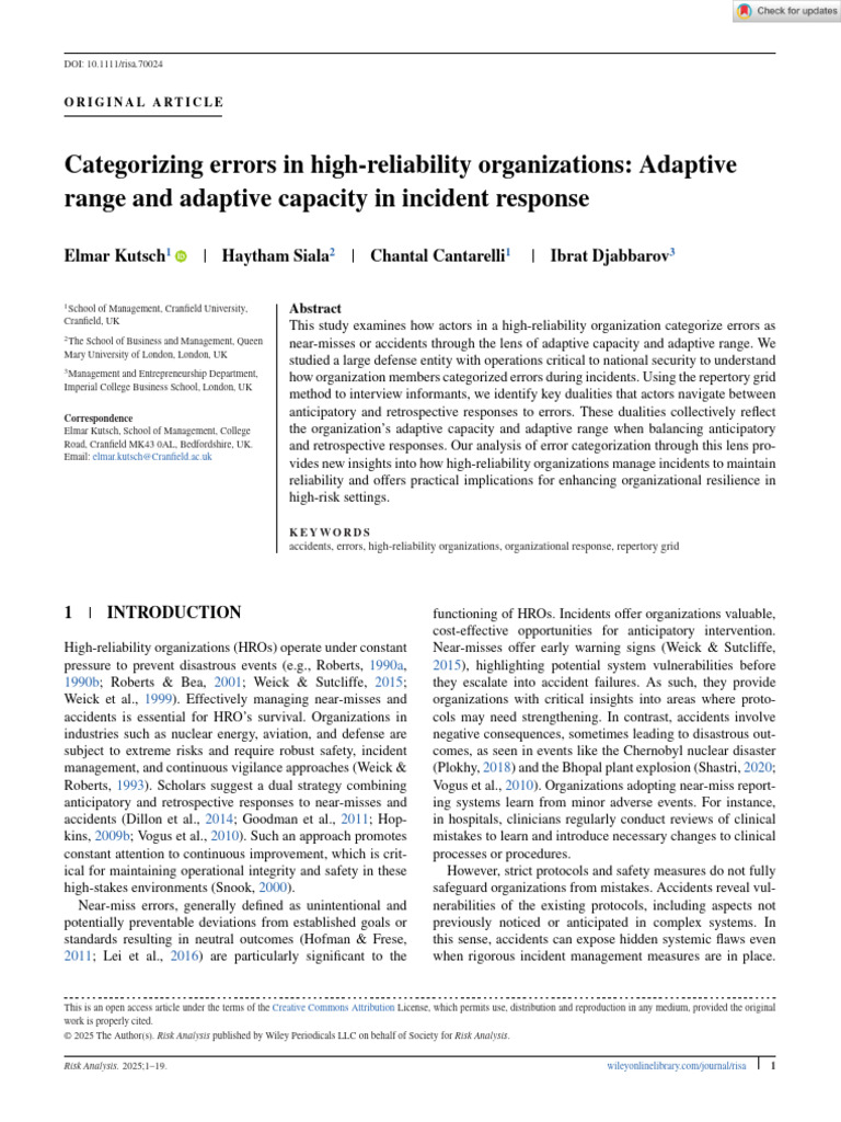 Categorizing Errors in High-Reliability Organizatios | PDF