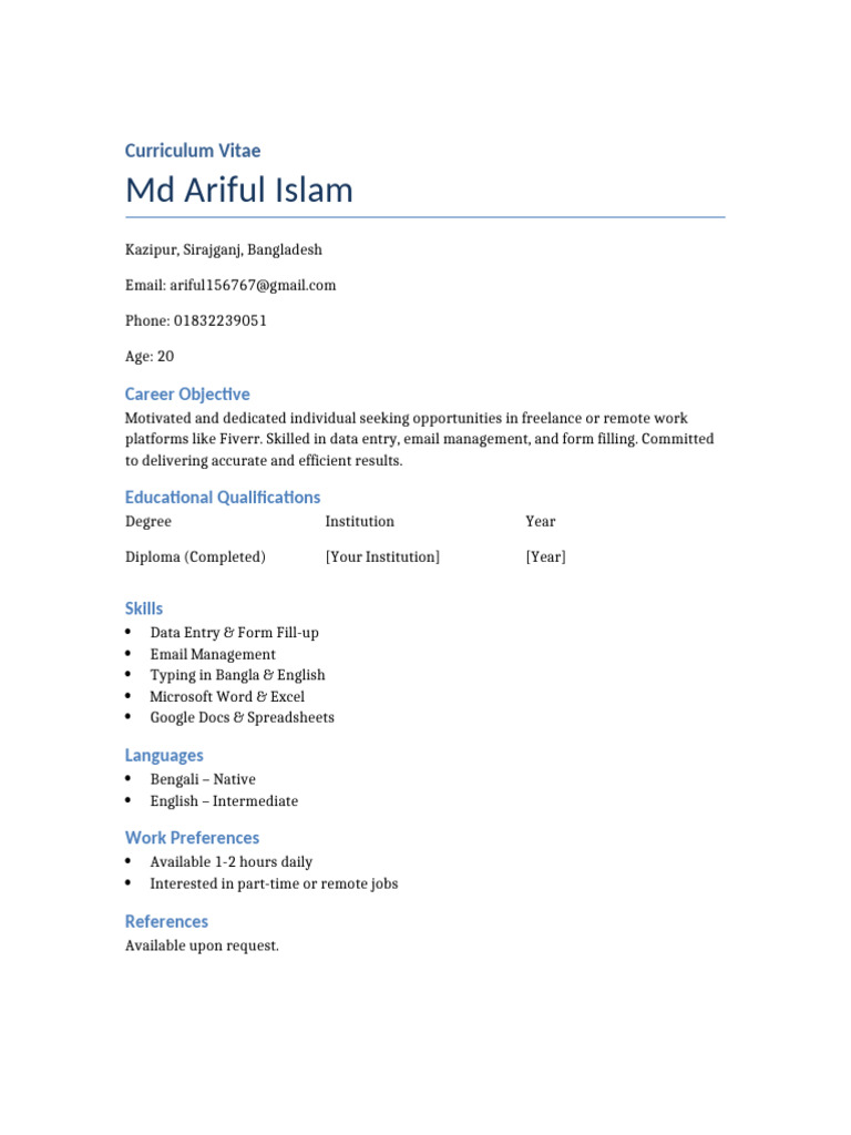 Ariful Islam CV | PDF