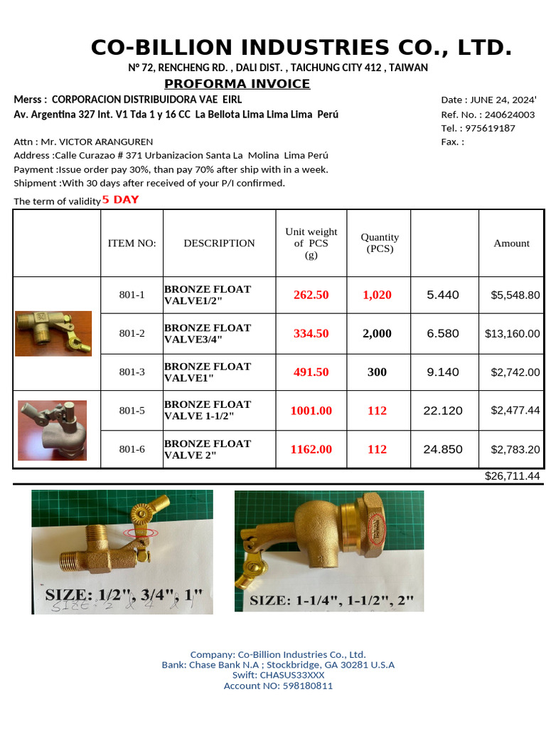 Vae Cotizacion Final Valvulas Flotadora | PDF