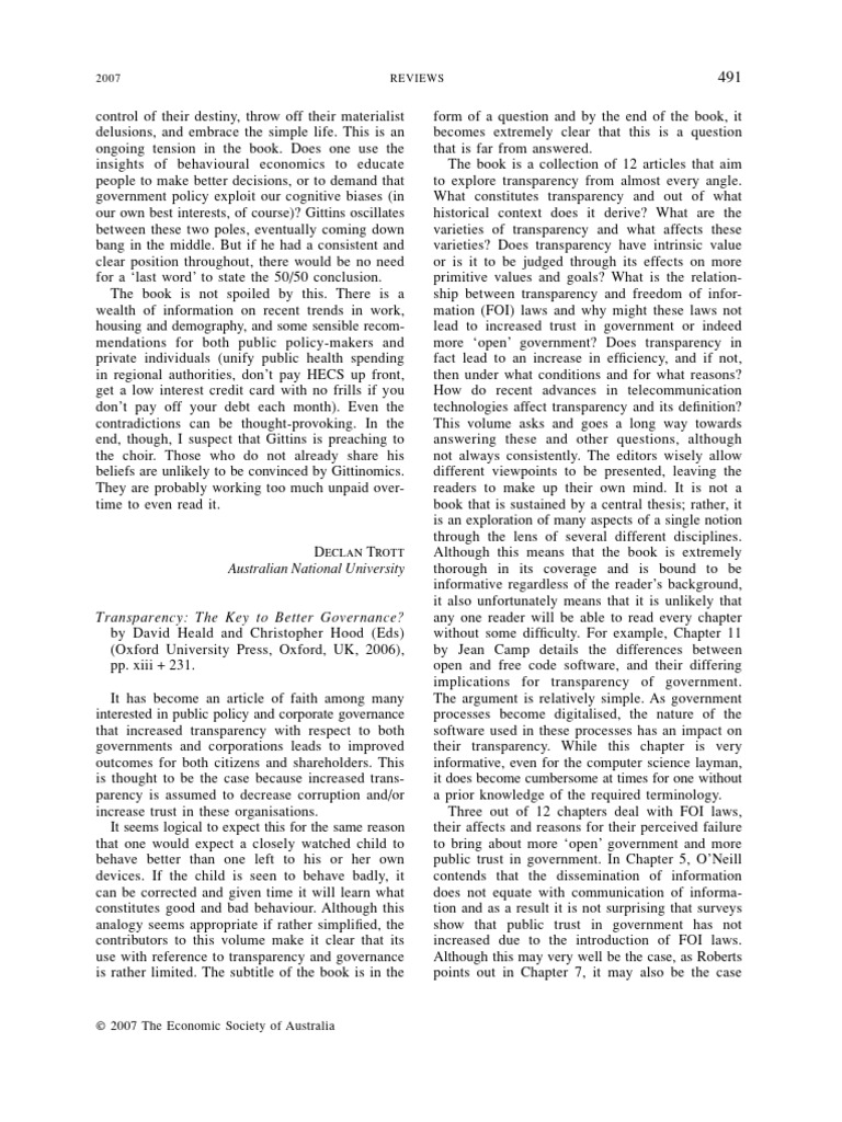 Transparency The Key To Better Governanc | PDF | Transparency (Behavior ...