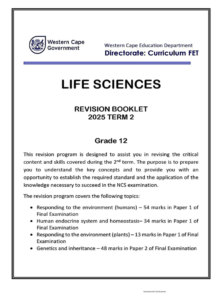 Life Sciences Revision Material Grade 12 Term 2 - 2025 | PDF