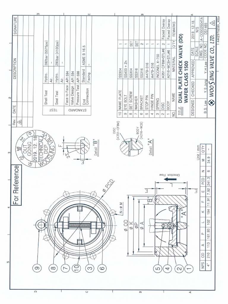Drawing Dual Plate Check Valve - Woosung | PDF