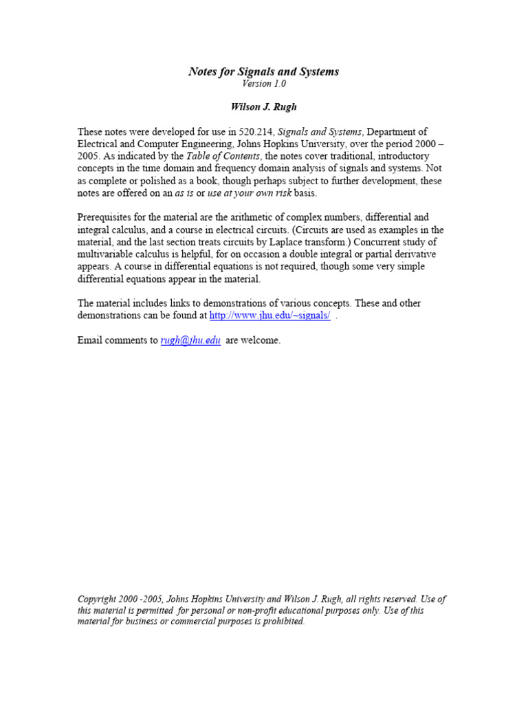 Signals and Systems Course Notes | PDF | Function (Mathematics ...