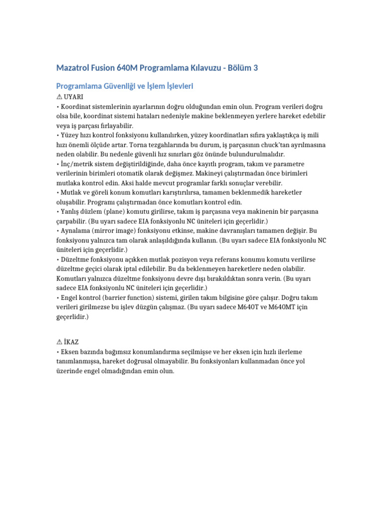 Mazak 640M TR Bolum3 Programlama | PDF