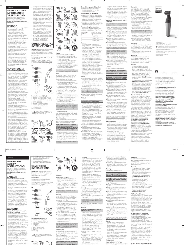 Philips Norelco Bodygroom Series 5000 (BG5025:40) | PDF | Enchufes y ...