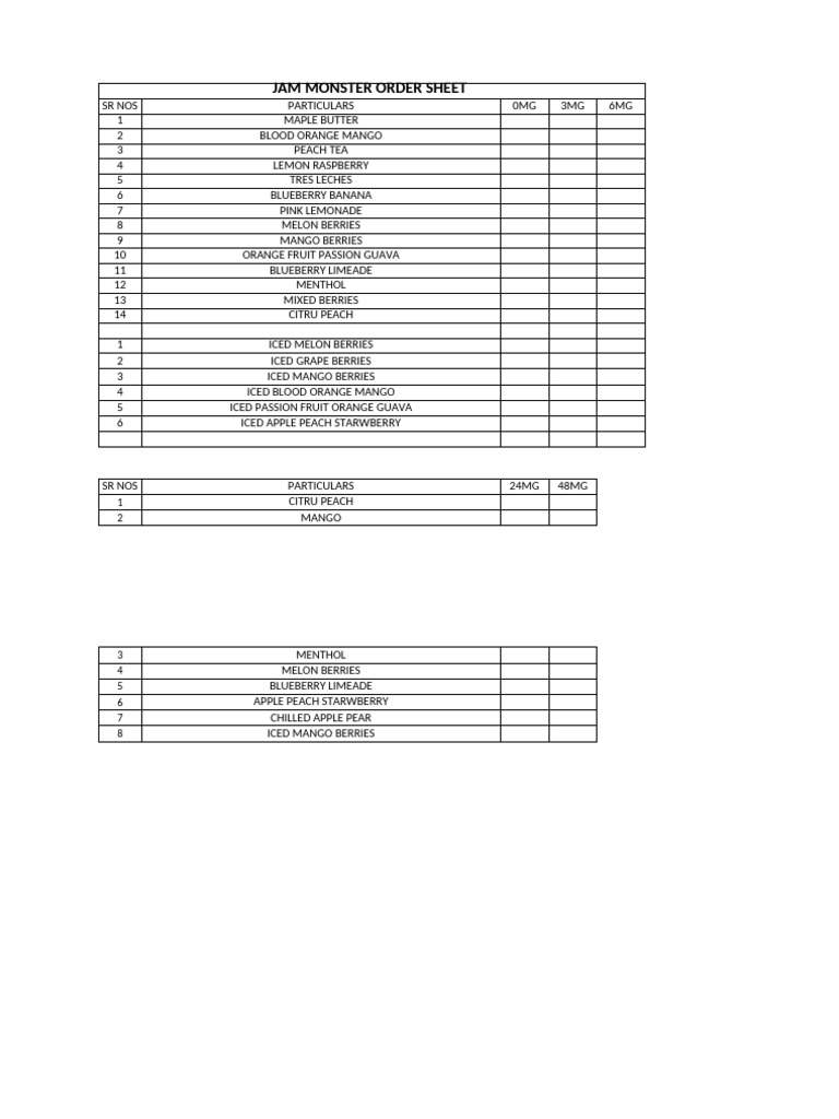 Coastal Cloud Order Sheet | PDF