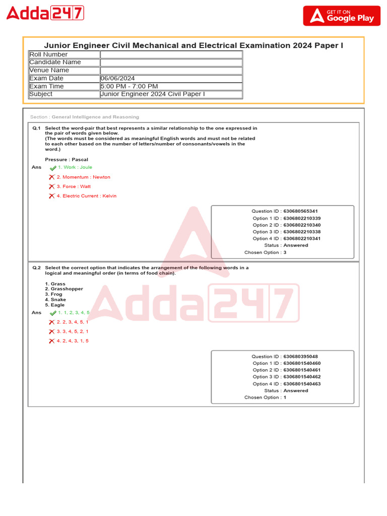 SSC JE Civil Question Paper 2024 in English 06-06-2024 S3 | PDF ...