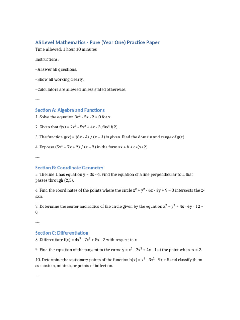 AS Level Maths Practice Paper 1 | PDF