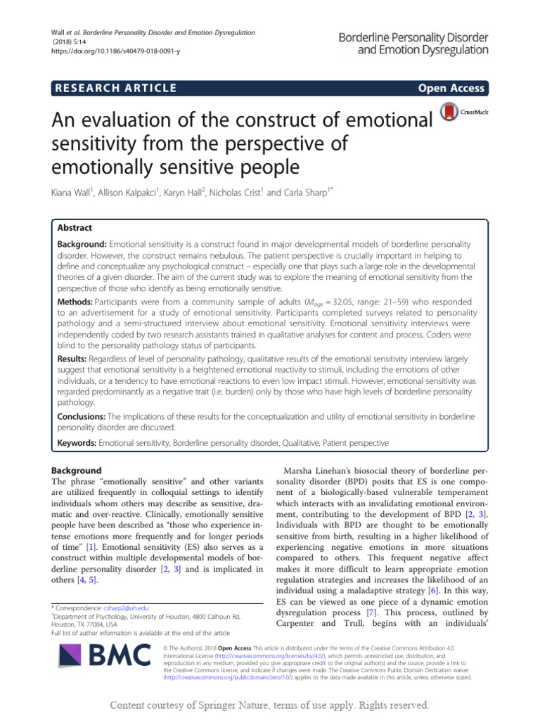 An Evaluation of The Construct of Emotional Sensit | PDF | Borderline Personality Disorder ...