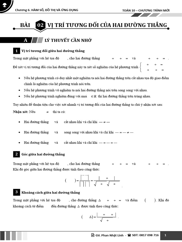 Bài 02 - Dạng 01 - Vị Trí Tương Đối Của Hai Đường Thẳng - GV | PDF