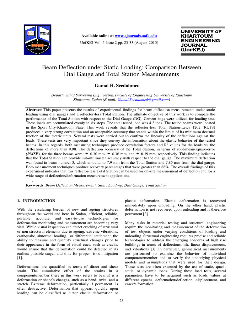 Beam Deflection Measurement Comparison | PDF | Deformation (Engineering ...