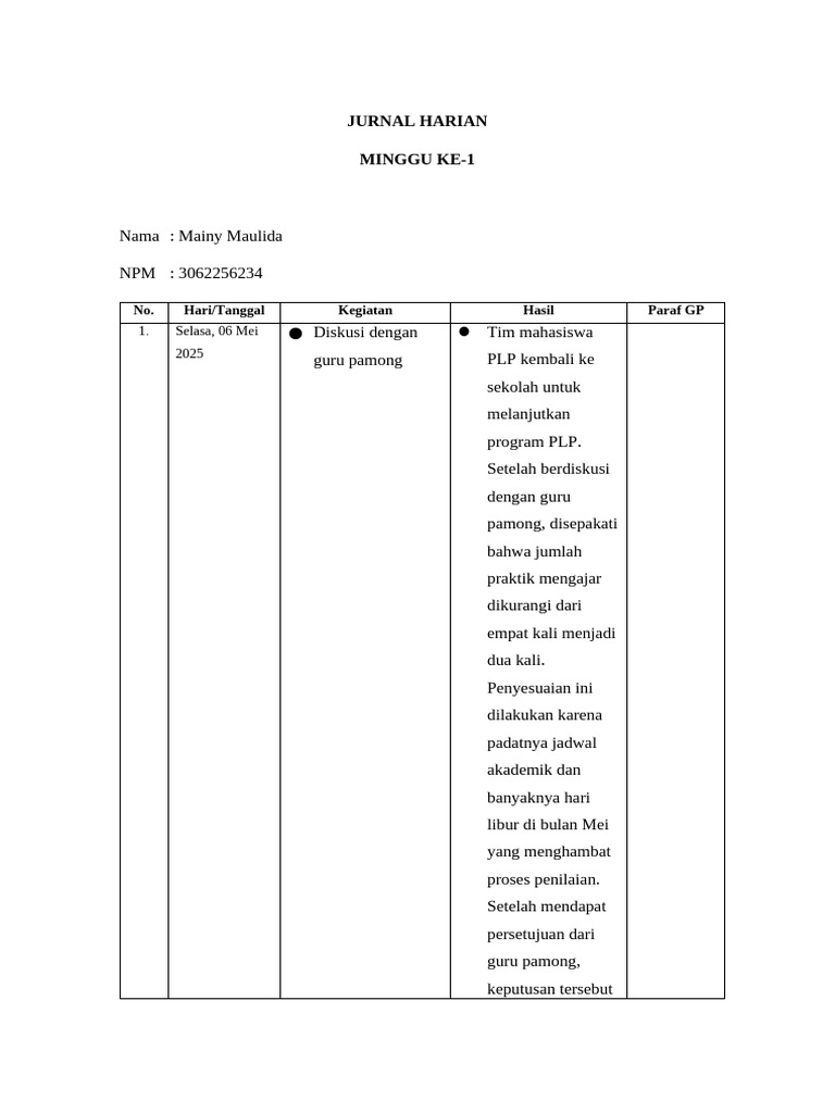 Jurnal Harian PLP | PDF