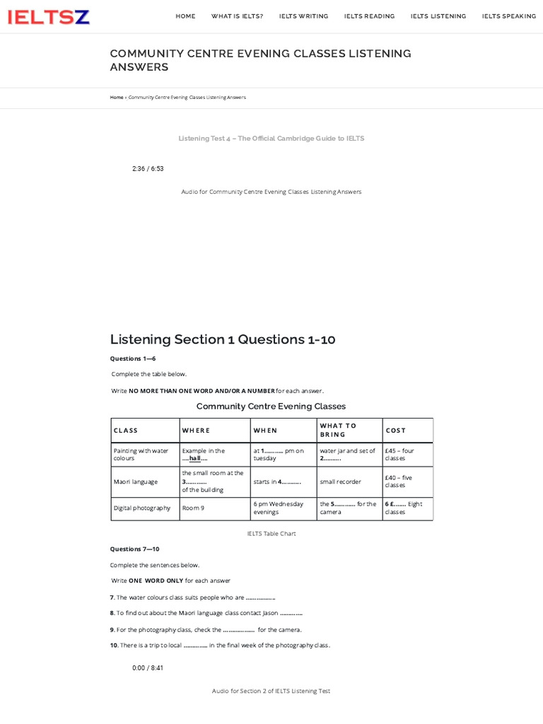 Community Centre Evening Classes Answers | PDF | International English ...