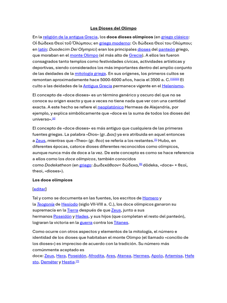 Los Dioses Del Olimpo | PDF | Doce olímpicos | Religión Griega Antigua