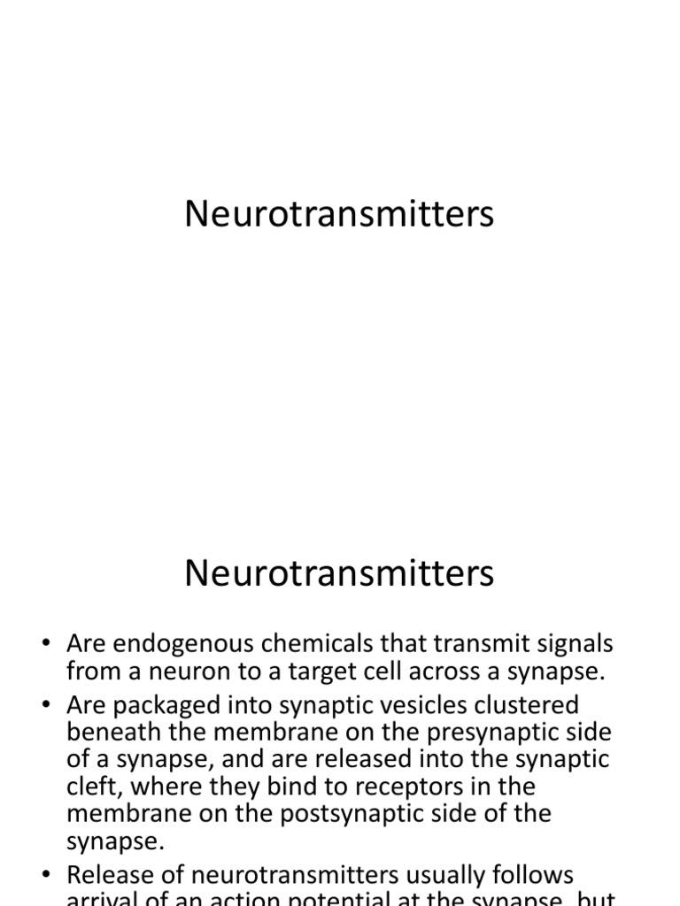 Neurotransmitters Lecture | PDF | Neurotransmitter | Chemical Synapse