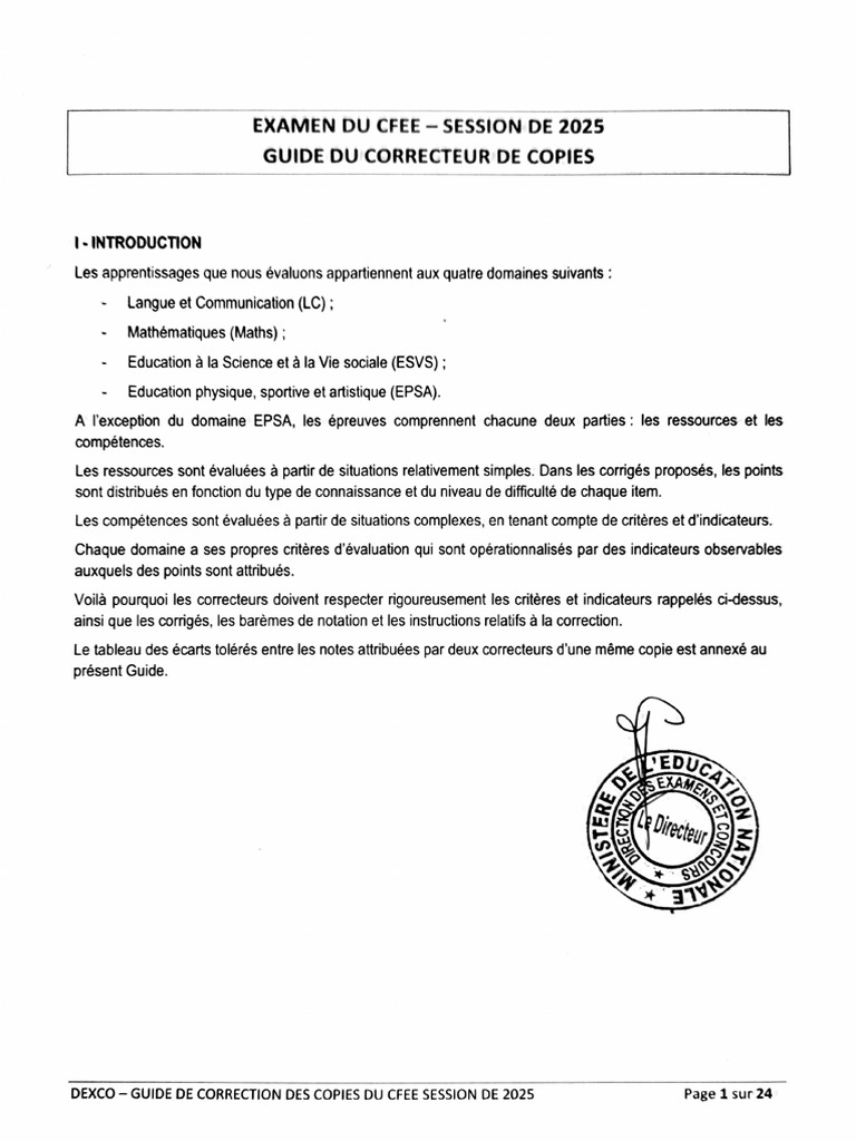 Guide de Correction CFEE 2025 | PDF
