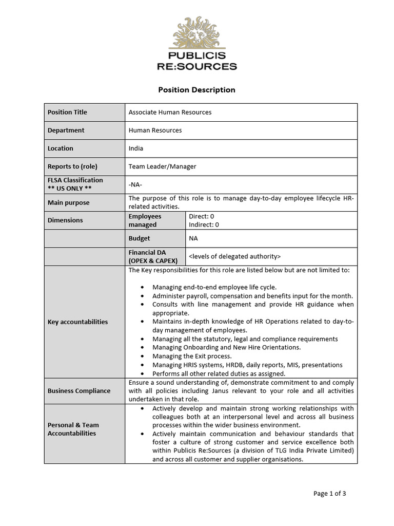 Associate HR Role Description in India | PDF | Human Resources | Employment
