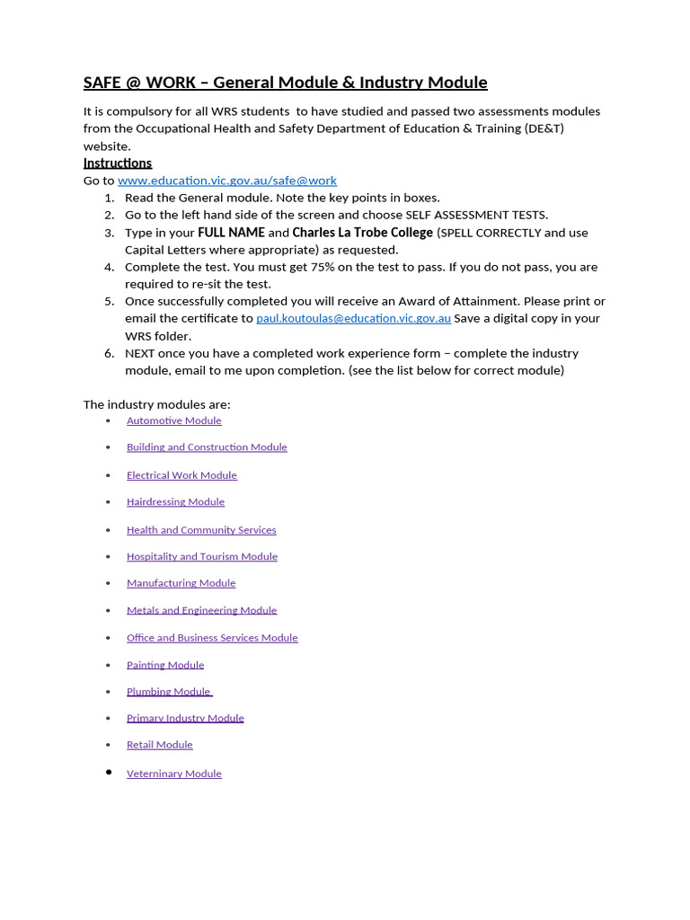 W3 Safe at Work Module Document Info | PDF | Retail