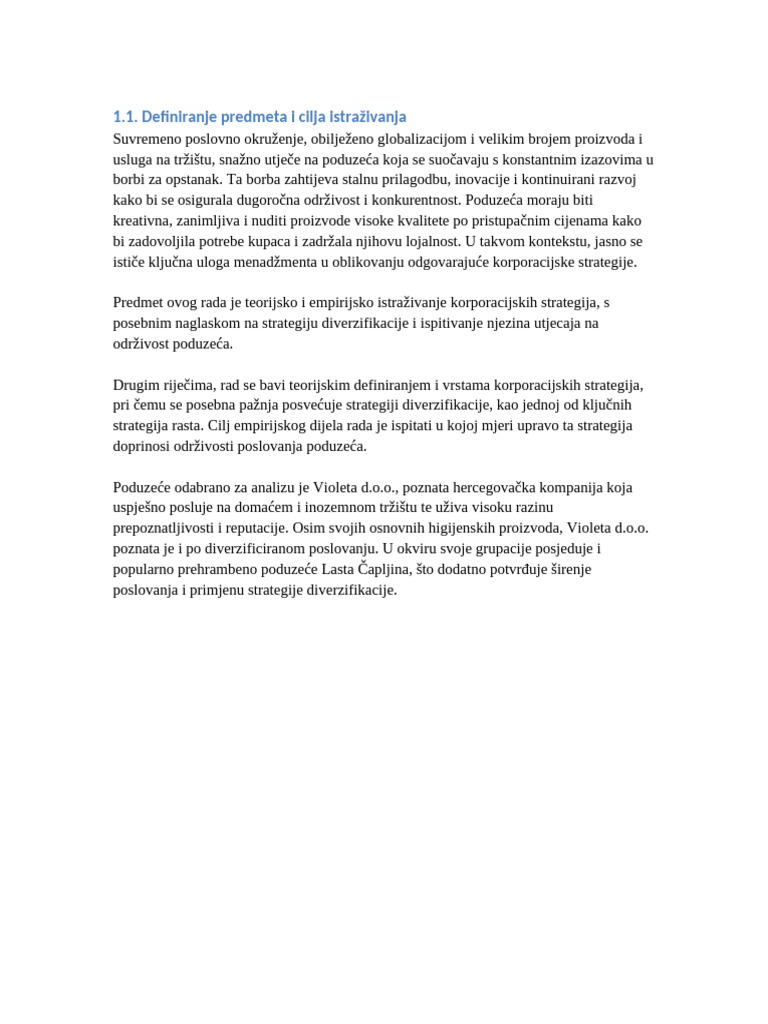 Definiranje Predmeta I Cilja Istrazivanja Violeta | PDF