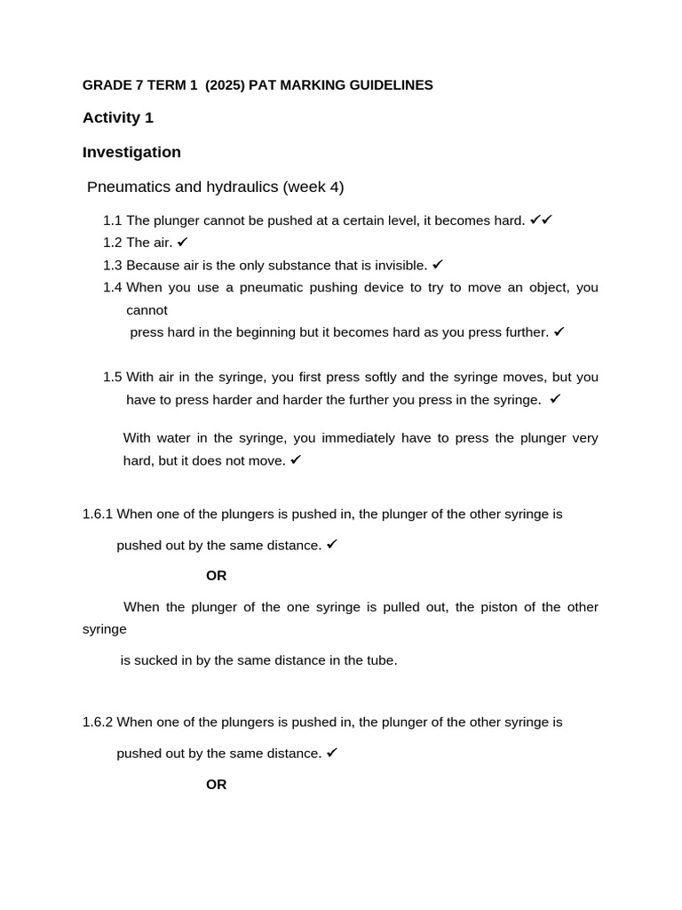 Grade 7 Term 1 PAT Marking Guide | PDF | Syringe