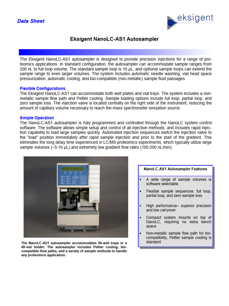 NanoLC AS1AutoSampler DS | PDF | Syringe | Valve