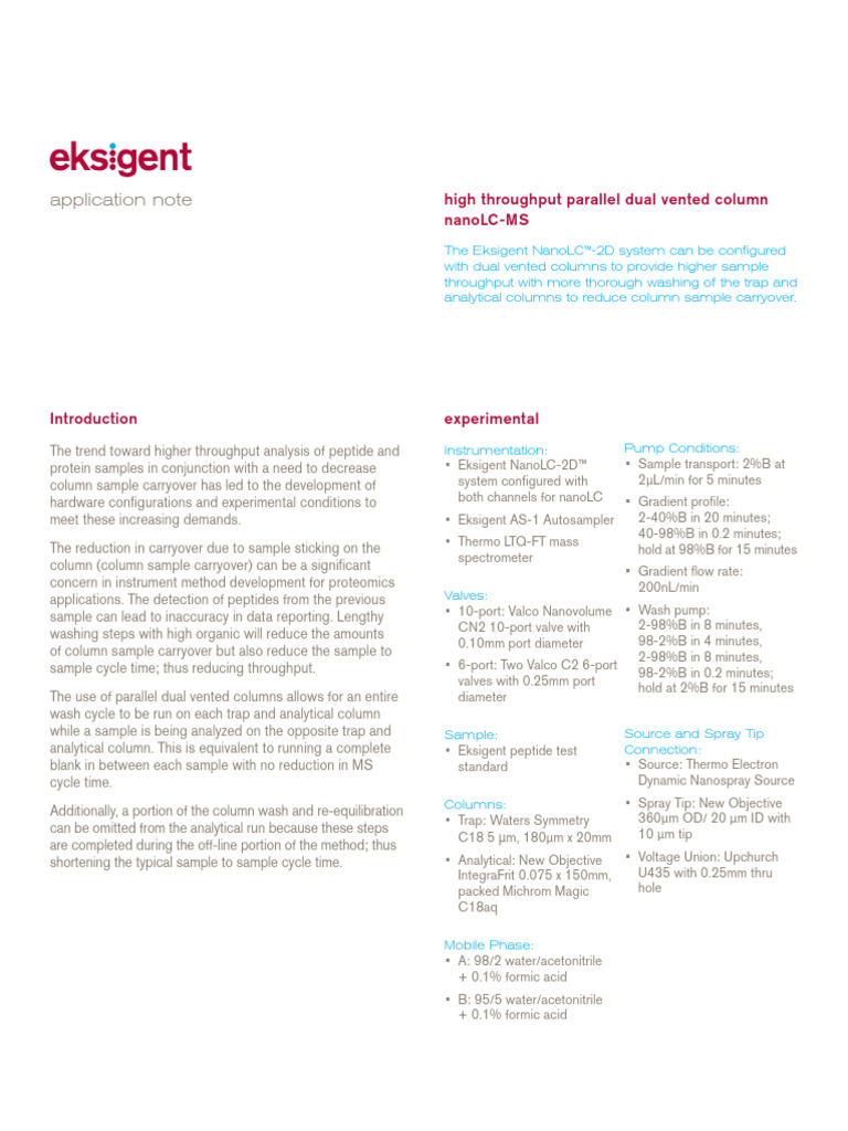 Dual Vented Columns for NanoLC-MS | PDF | Chromatography | High ...