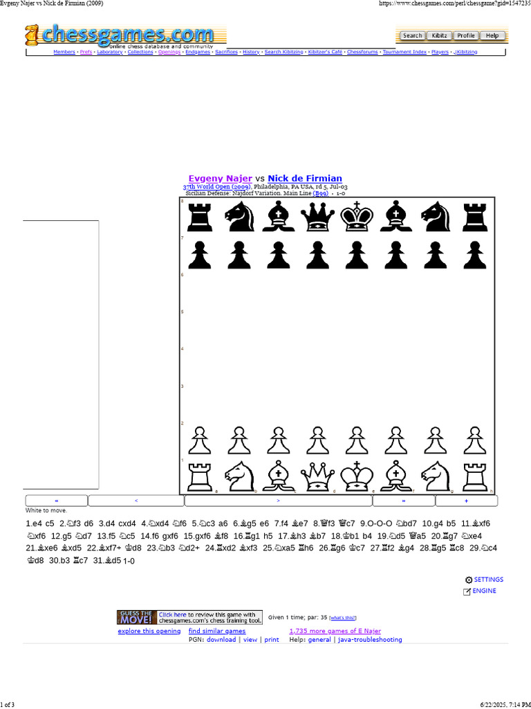 Najer vs de Firmian: 2009 Chess Game | PDF | Chess | Chess Theory