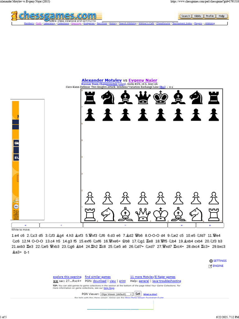 Alexander Motylev Vs Evgeny Najer (2015) | PDF | Chess | Chess Theory