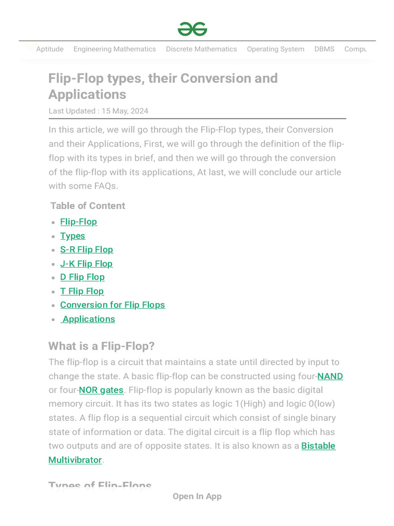 Flip-Flop Types, Their Conversion and Applications - GeeksforGeeks | PDF | Electronic Circuits ...