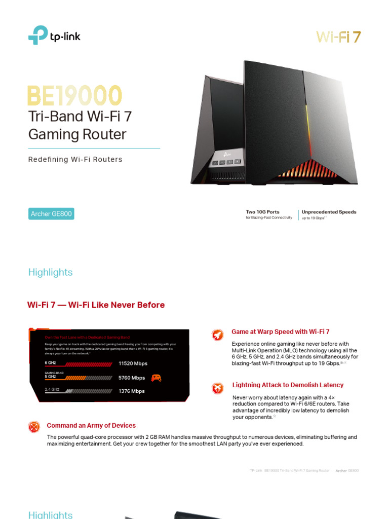 Archer GE800 Gaming Router Specs | PDF | Wi Fi | Ieee 802.11
