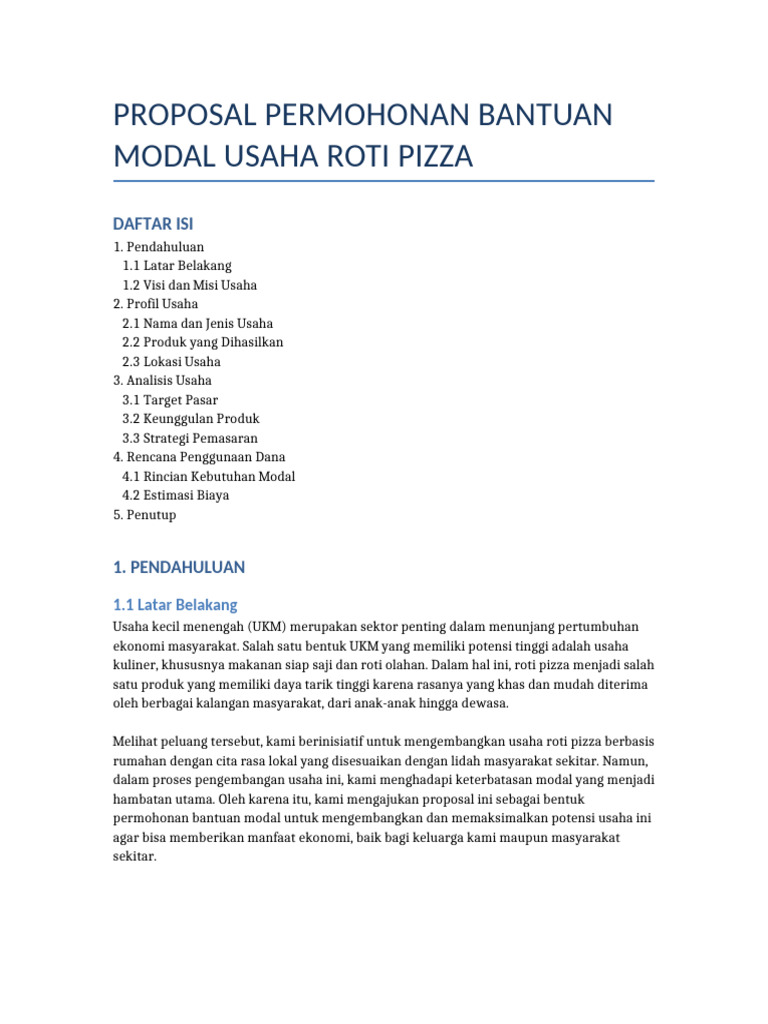 Proposal Bantuan Usaha Roti Pizza | PDF