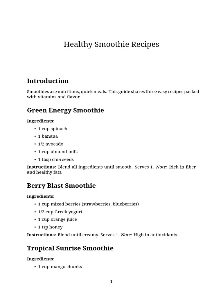 Healthy Smoothie Recipes | PDF