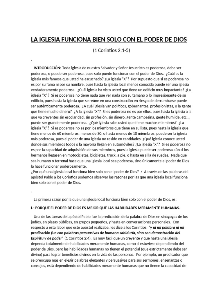 La Iglesia Funciona Bien Solo Con El Poder de Dios | PDF | Iglesia cristiana | Cristo (título)