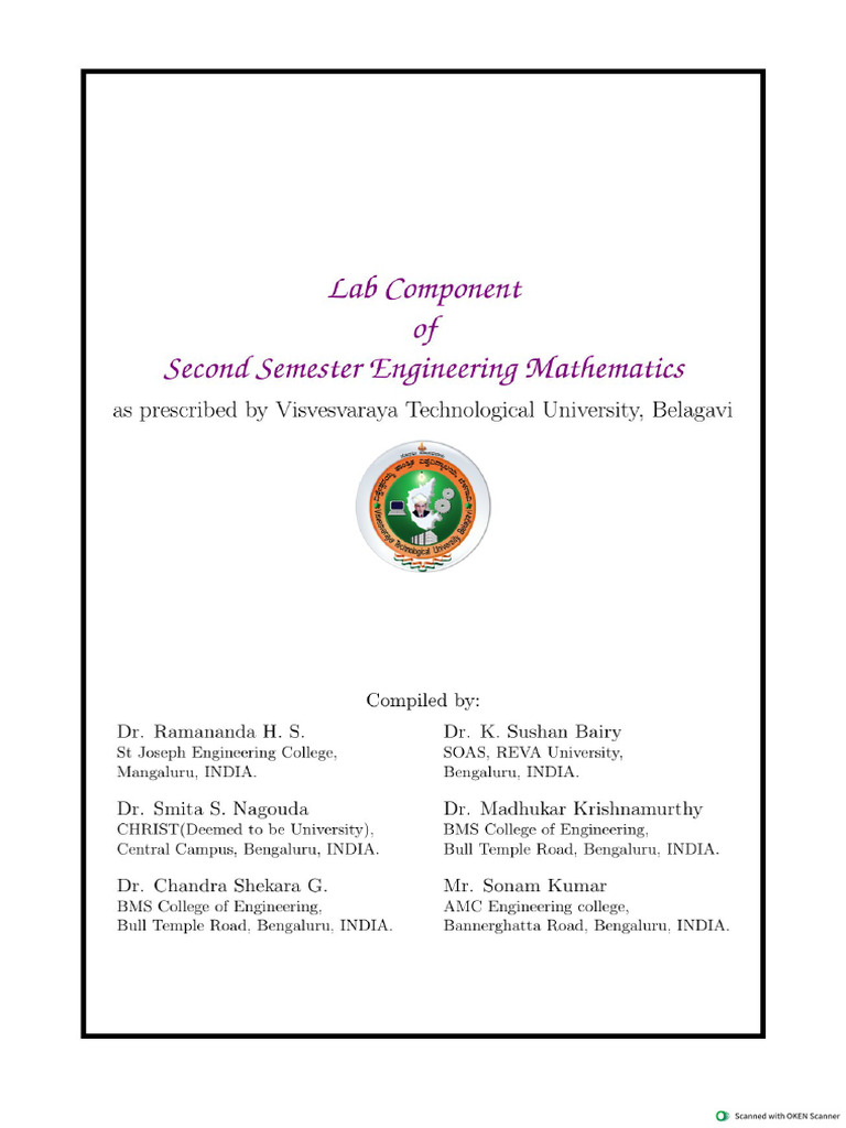 Lab Manual Engineering Maths 2 VTU | PDF