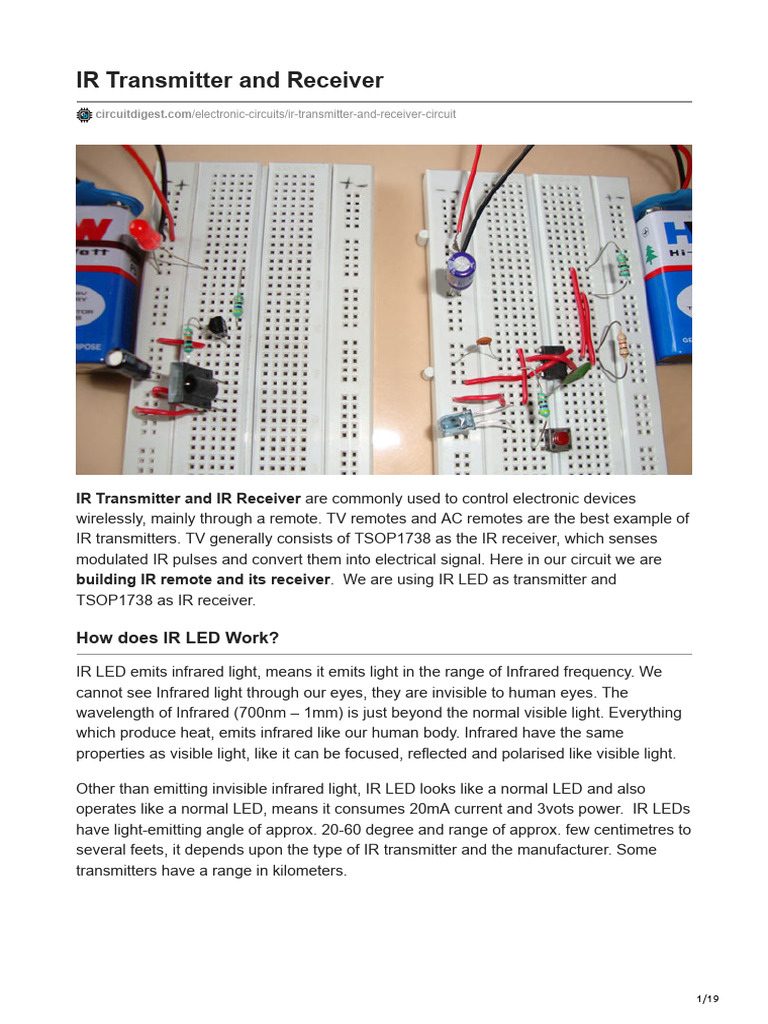IR Transmitter and Receiver Circuit Guide | PDF | Infrared | Remote Control