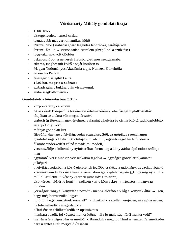 Vörösmarty Mihály Gondolati Lírája | PDF