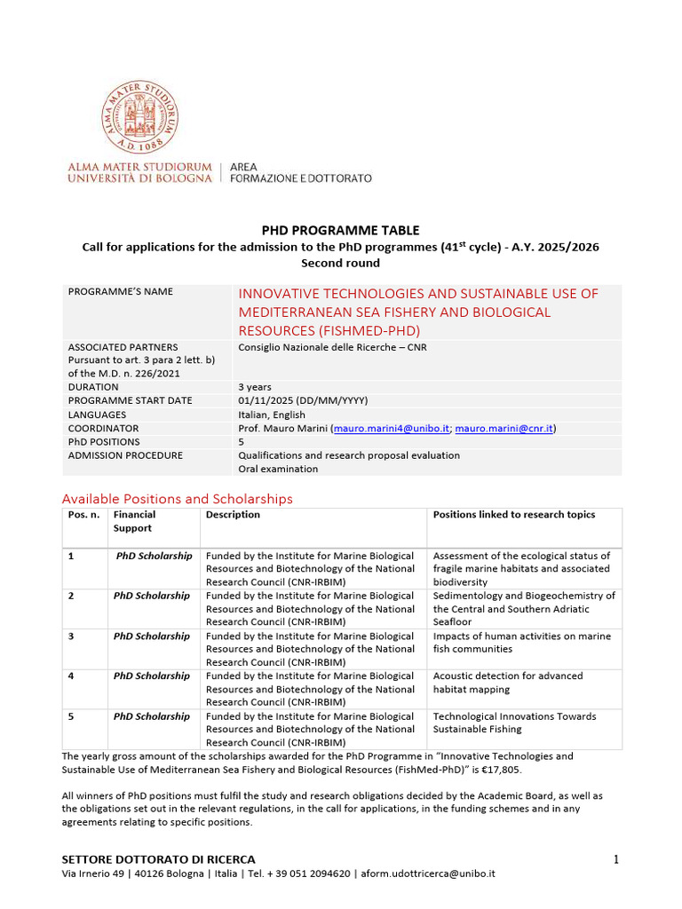 41 2 UNIBO PHD Programme Table Fishmed | PDF | Academic Degree | Doctor ...