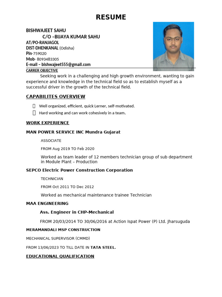 Resume Tata SDC | PDF
