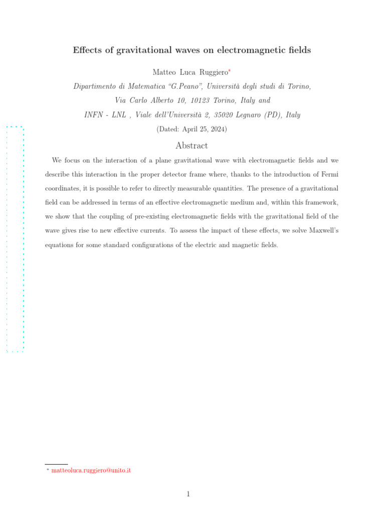 Effects of Gravitational Waves On Electromagnetic Fields | PDF | Waves ...