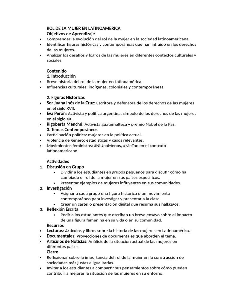 Evolución del Rol de la Mujer en Latinoamérica | PDF | Mujer | Estudios ...