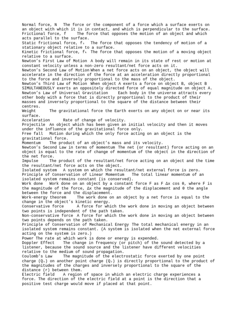 Grade12 Physics Quizlet Import | PDF | Force | Newton's Laws Of Motion