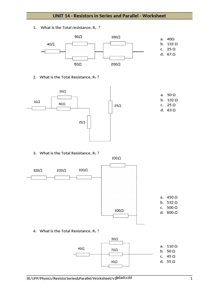 Resistors in Series and Parallel Worksheet | PDF | Chess Theory | Chess