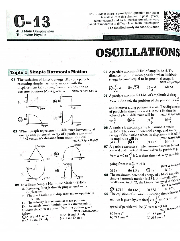 OSCILLATIONS Physics Entrance Questions | PDF