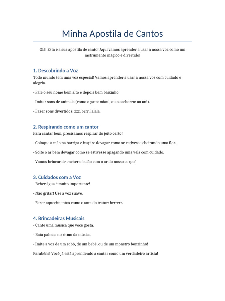 Apostila Canto Crianca | PDF